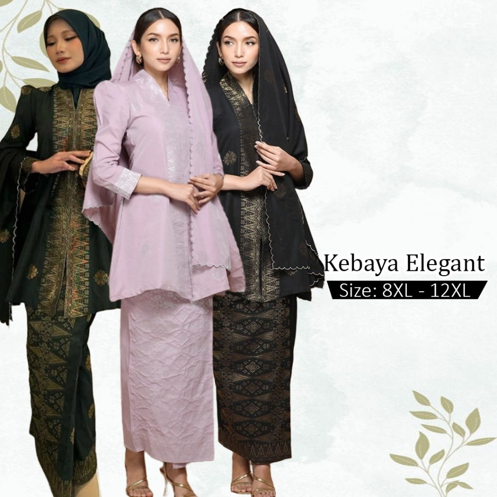 Kebaya Elegant | (8XL-12XL) |Sekali+Selendang | Songket Hidaya Exclusive | Baju kurung Plus Size ...