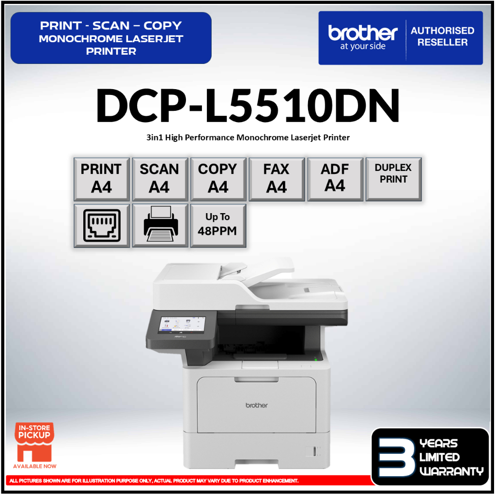 Brother Monochrome Laserjet A4 3in1 Printer High Performance DCP-L5510DN | ADF & Duplex Print ...
