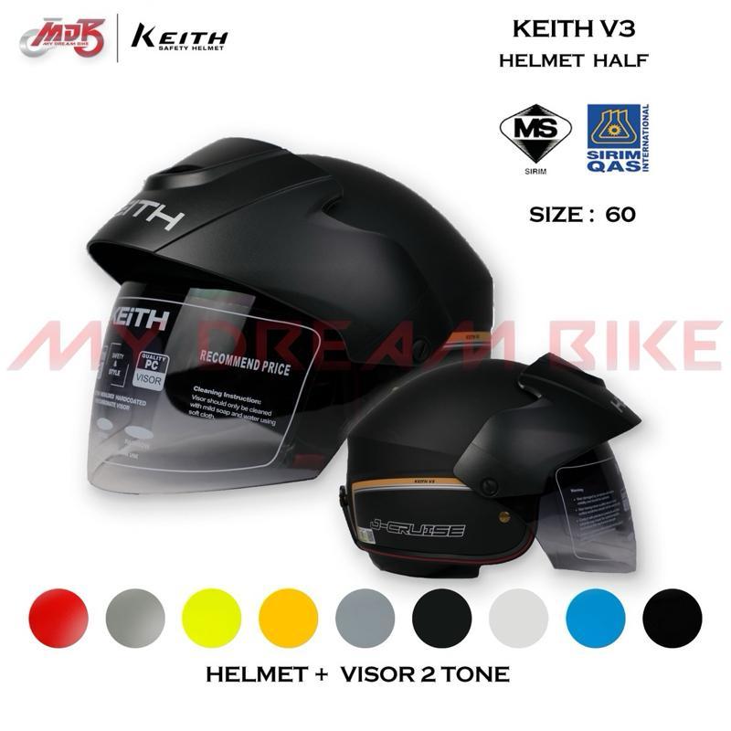 KEITH CRUISER Helmet Half 60cm Siap Sekali VISOR 2 TONE (ADA SIRIM ...