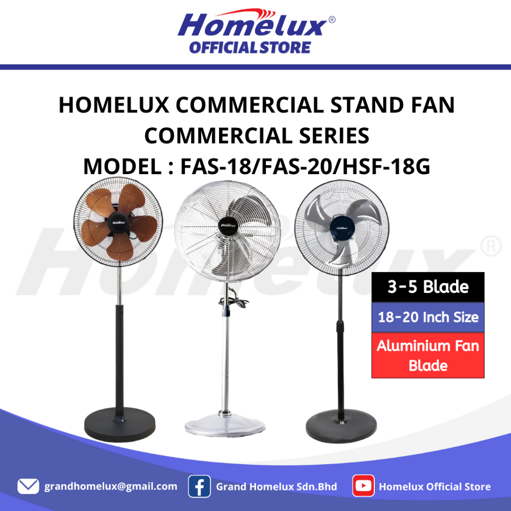 HOMELUX COMMERCIAL HEAVY DUTY INDUSTRIAL STAND FAN SERIES FAS-18/FAS-20 ...