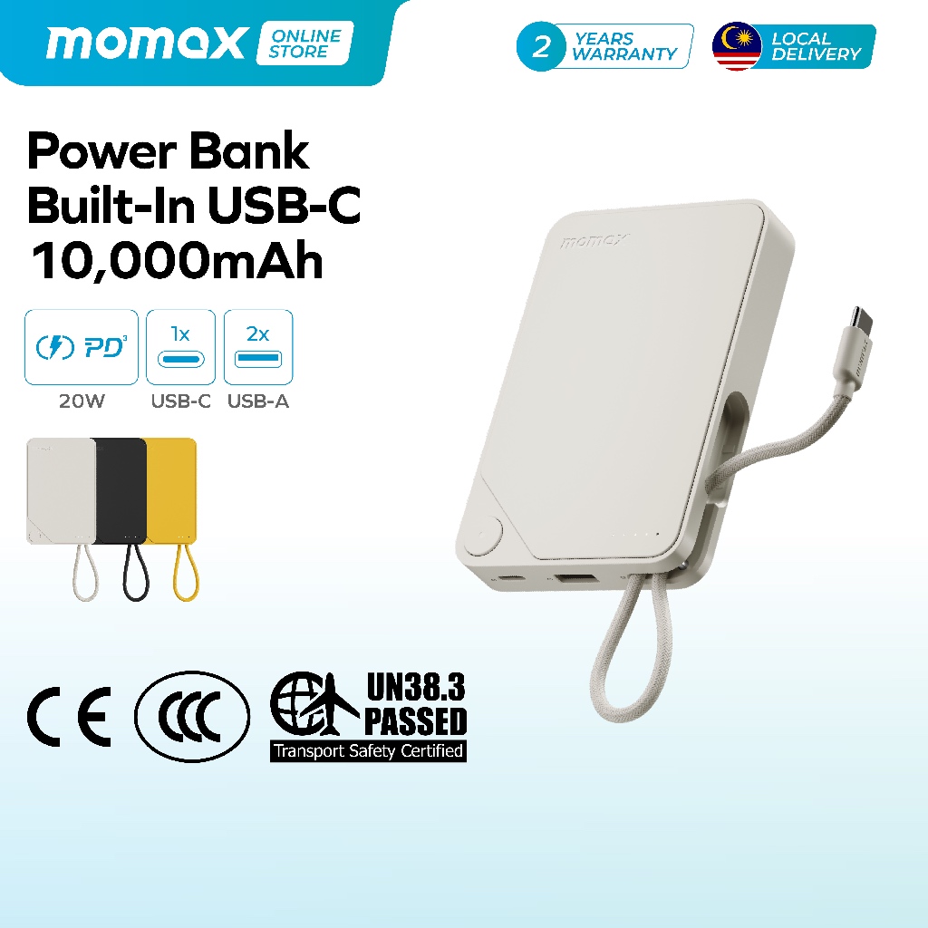Momax 1-Power X Battery Pack with Built-in USB-C Cable (10000mAh ...