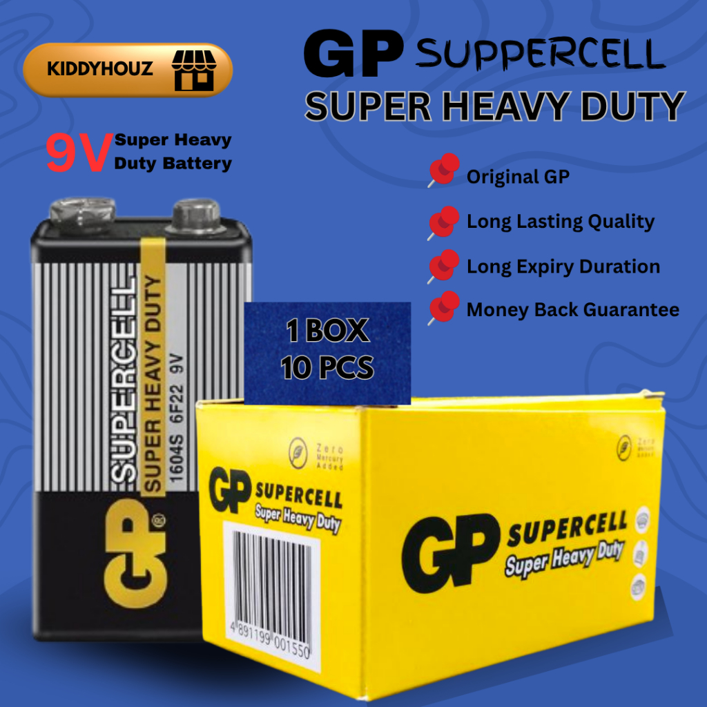 GP Supercell Heavy Duty Long Lasting Durable Original 9V Square Battery ...