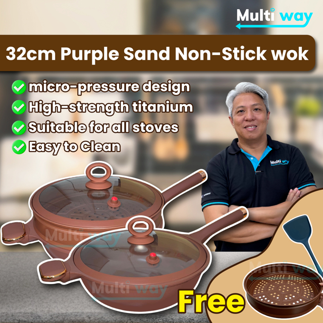 ADK 32cm Purple Sand Clay Titanium Alloy Non Stick Cooking Wok Steamer ...