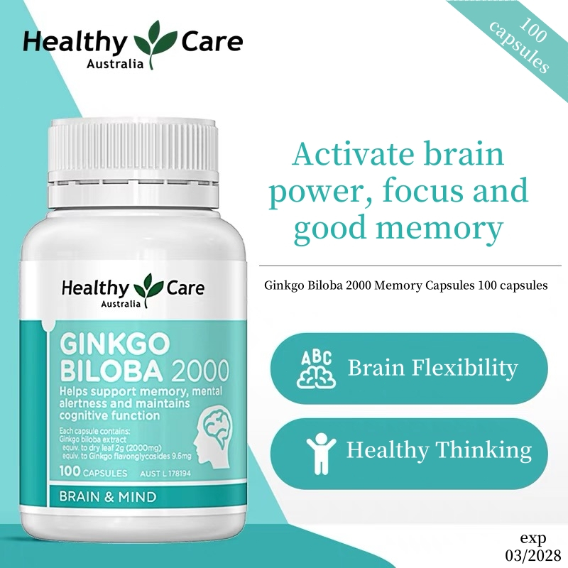 Healthy Care Ginkgo Biloba Tablets 2000mg Boost Brain Memory100Capsules ...