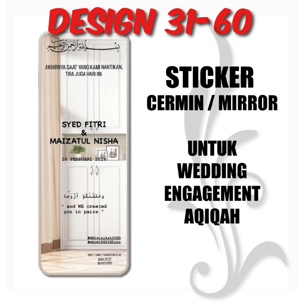 CUSTOM STICKER [design 31-60 ] CERMIN UNTUK WEDDING/PERKAHWINAN ...