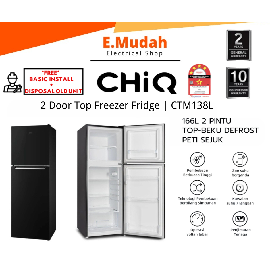 CHiQ (166L) 2 Door Top Freezer Refrigerator Fridge | CTM138L | Shopee ...