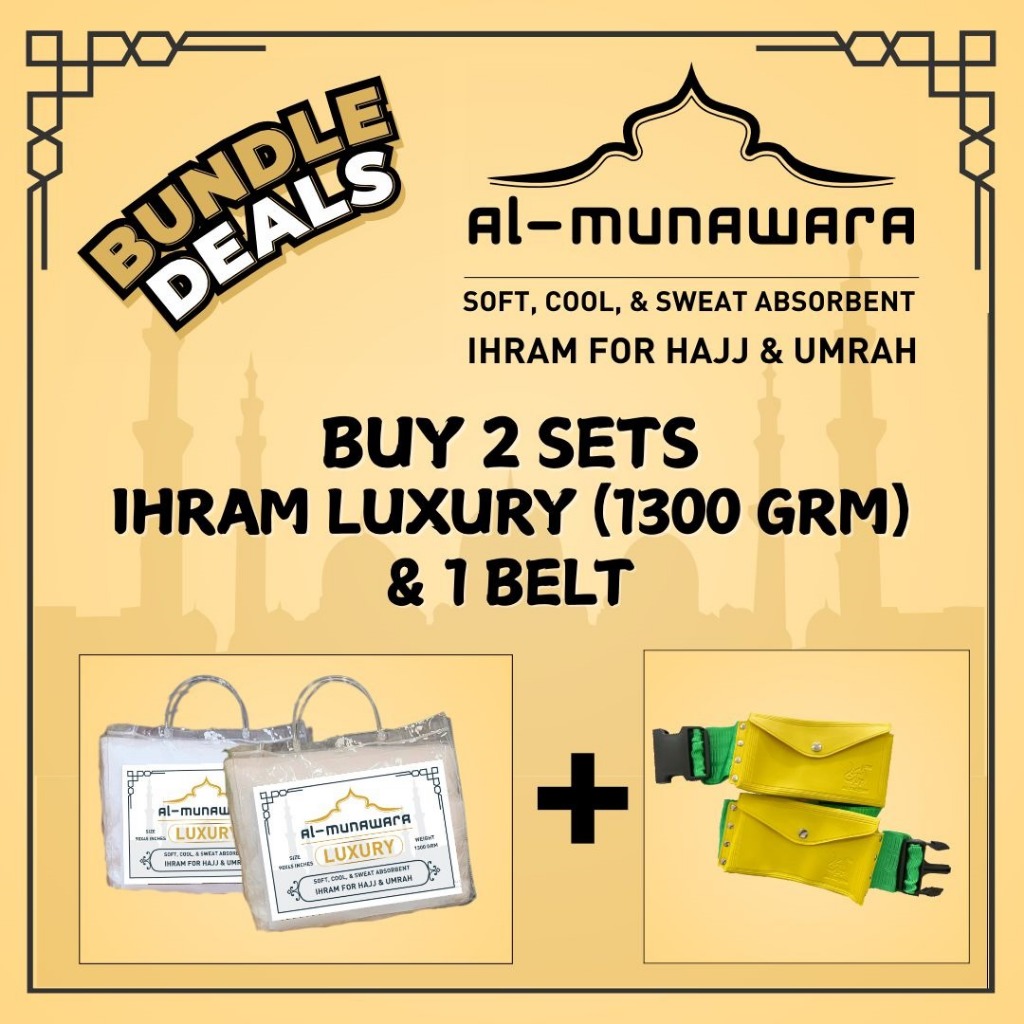 KAIN IHRAM LELAKI - 2 SETS IHRAM 1300G LUXURY + TALI PINGANG HAJI BELT ...