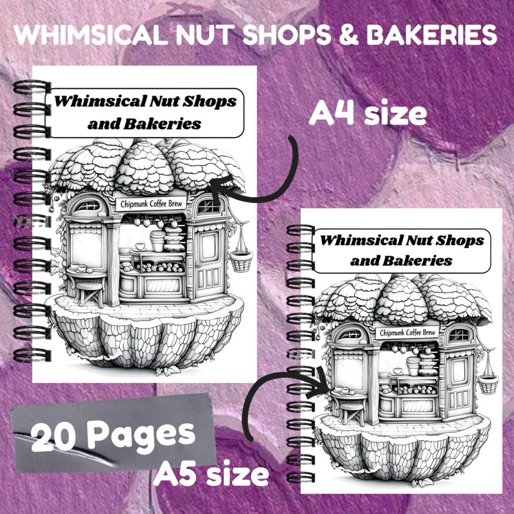 Whimsical nut shops & bakeries Coloring book loose pape coloring book ...