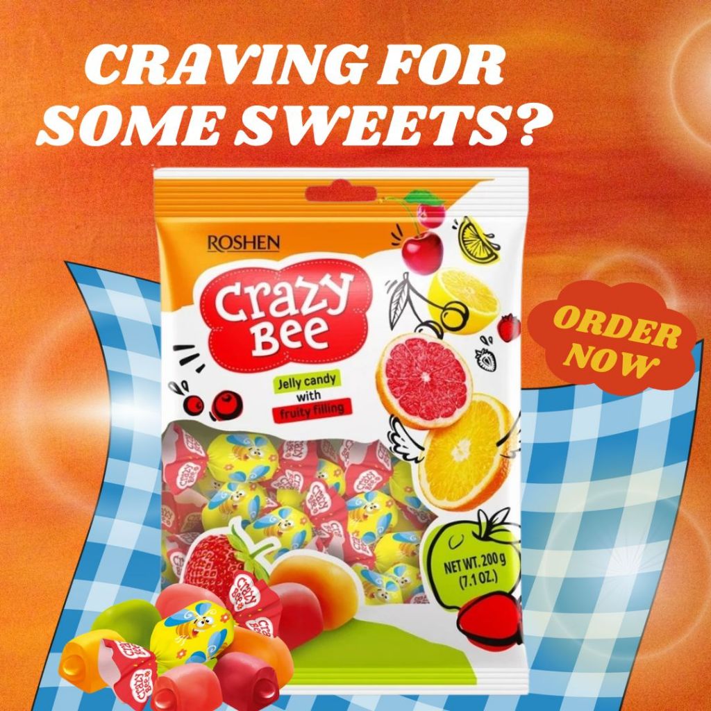 Roshen Crazy Bee Fruity Gummy Soft Candy (200g, 500g, 1kg) | Shopee ...