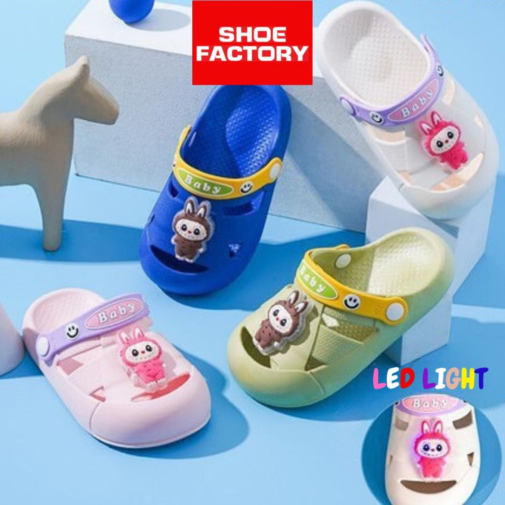 Age 1.5-6Yr Labubu LED Kids Clogs Sandals Size 18-29 Sandal Lampu Budak ...
