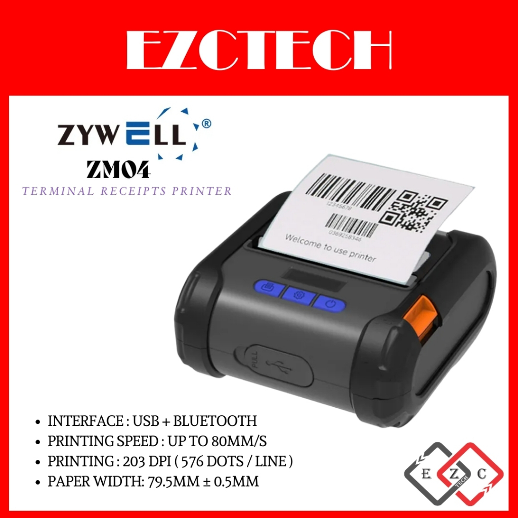 Zywell ZM04 2in1 Mobile Bluetooth 80mm Thermal Receipt Printer & Label ...