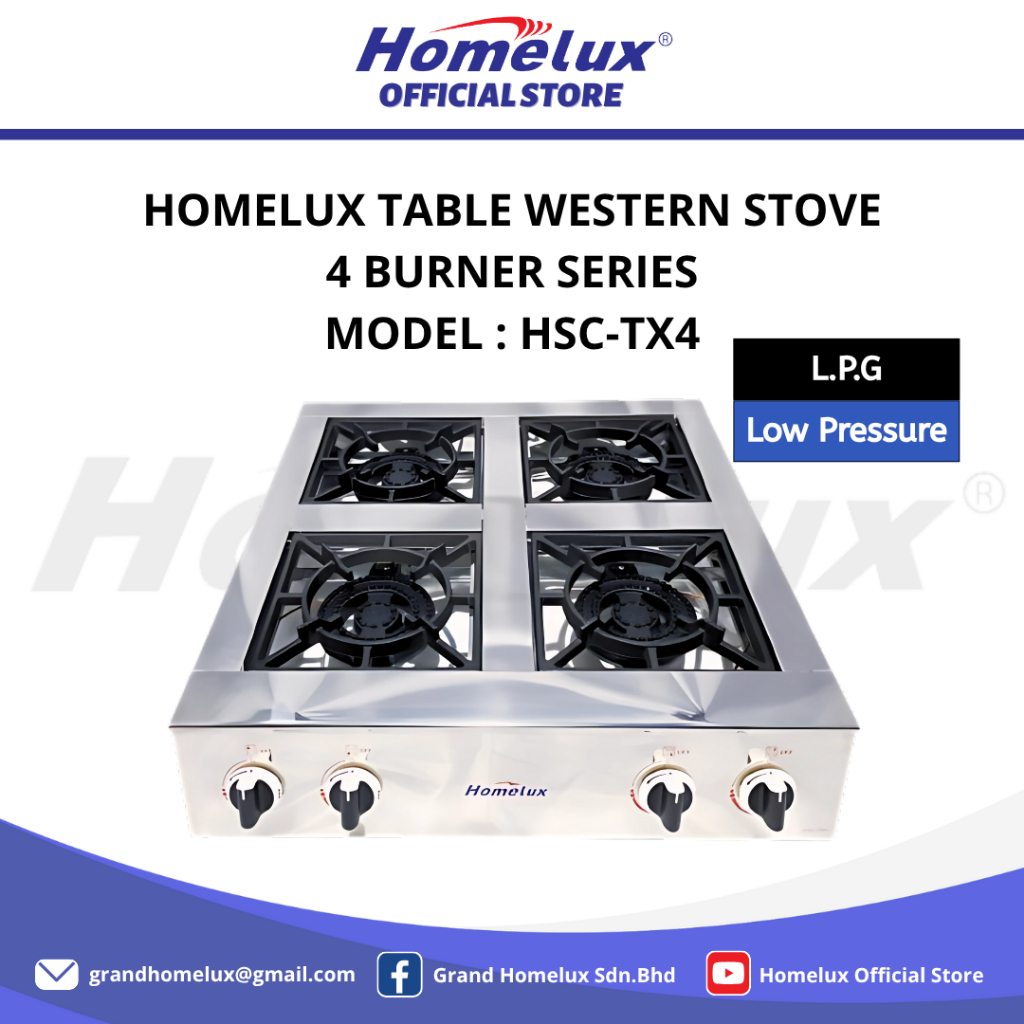 HOMELUX TABLE WESTERN STOVE 4 BURNER SERIES STAINLESS STEEL HSC-TX4 ...