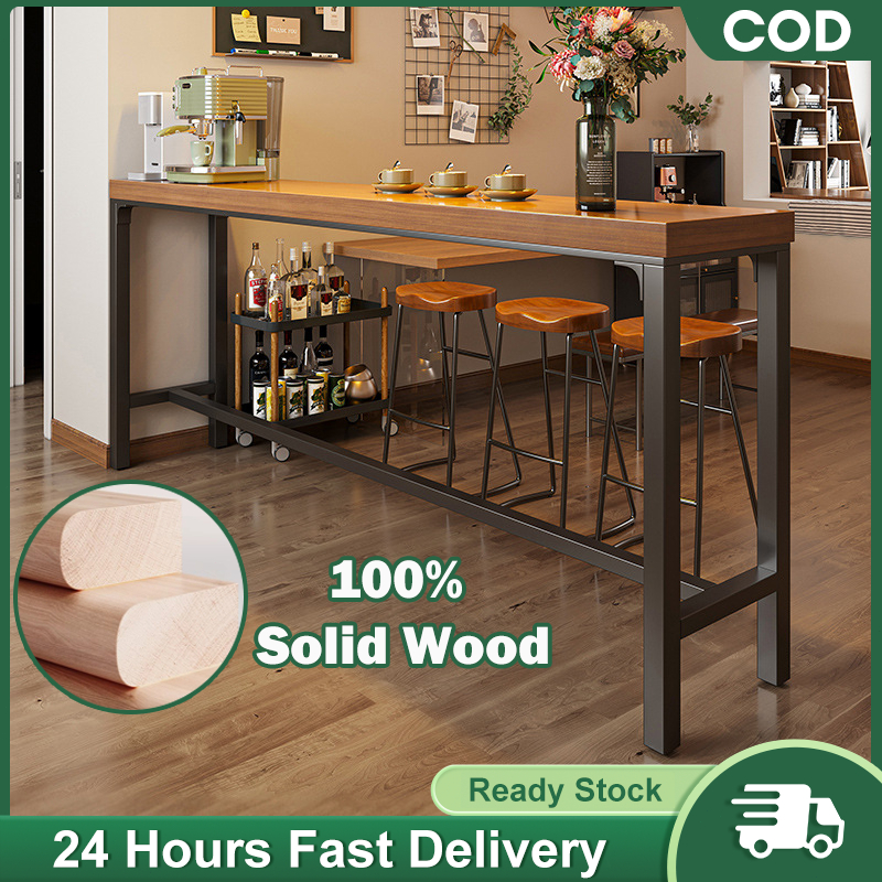 Solid Wood Long Bar Table Bar Stool Bar Chair Coffee Corner Kitchen ...