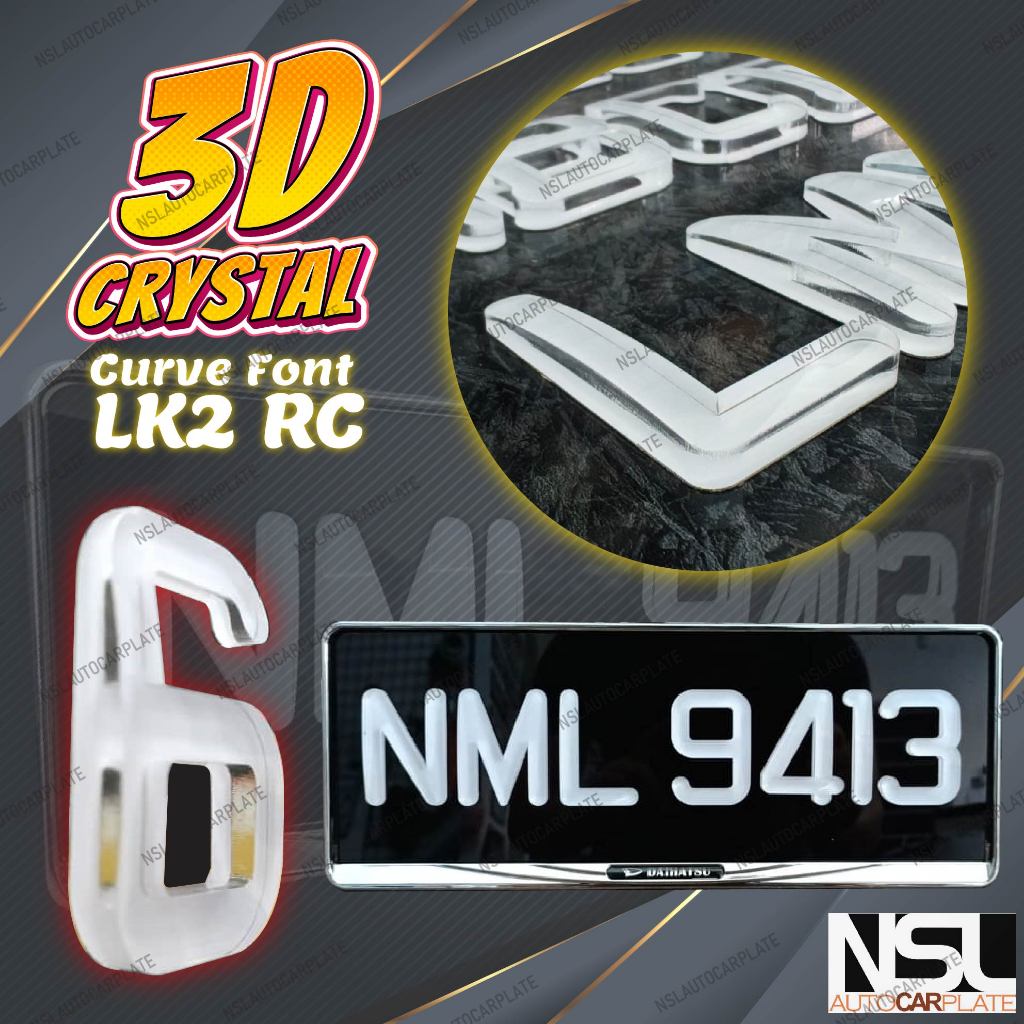 CURVE CRYSTAL NUMBER PLATE/PLAT NOMBOR PLAT LK2 RC CURVE LENGKUNG(58mm ...