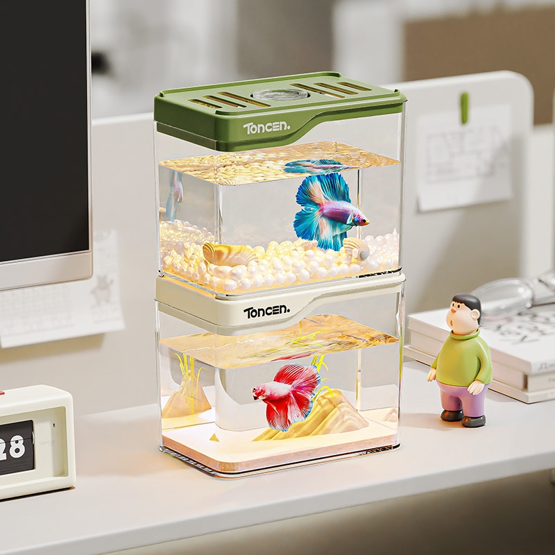 360 ° Panoramic Visual Desktop Mini Fish Tank With LED Lights Aquarium ...