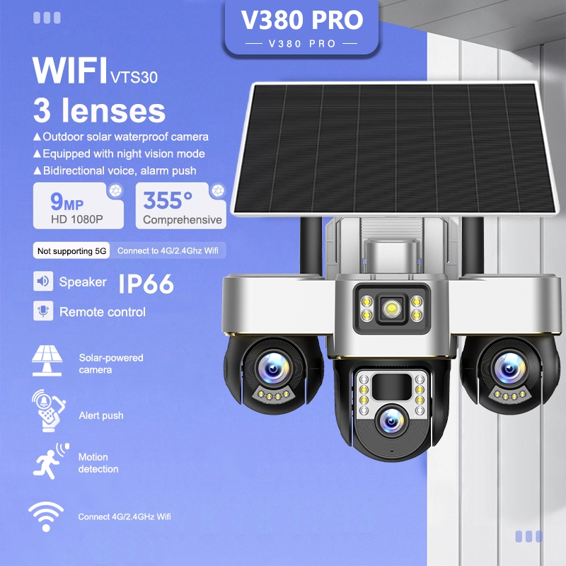 V380 Pro VTS30 Solar IP66 Wireless Outdoor waterproofing Three lens ...