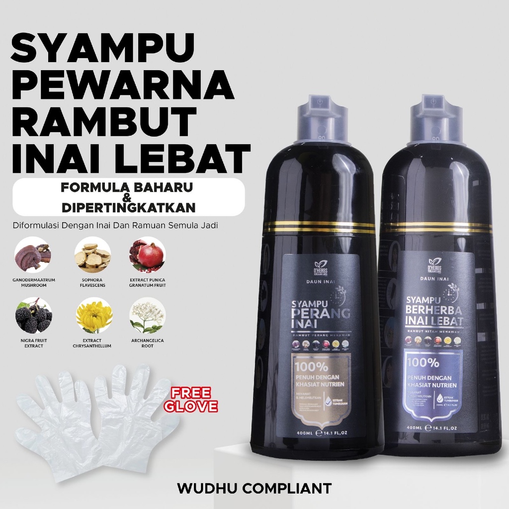 DHERBS SYAMPU PEWARNA RAMBUT INAI LEBAT BLACK & BROWN | Shopee Malaysia