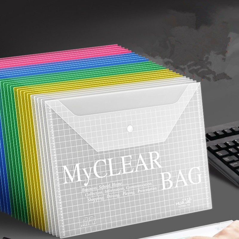 A4 File Bag Transparent Bag Plastic Thicken Button file Folder Business ...