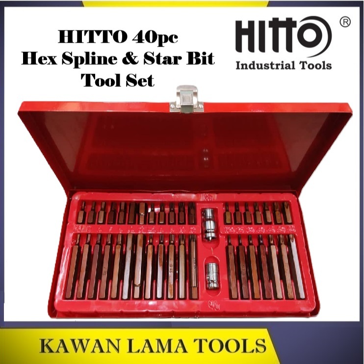 HITTO 40PCS Drive Impact Socket Bit Tool Set S2 Hex Star Torx Spline ...