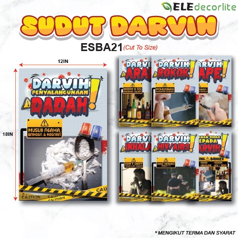READY STOCK 12in x 18in SUDUT DARVIN/PENYALAHGUNAAN DADAH/STICKER ...
