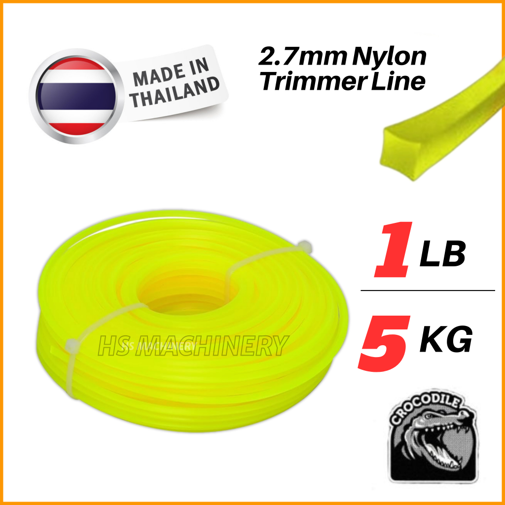 Original Crocodile 2.7mm Tali Mesin Rumput Nylon Trimmer Line Grass Cutter Square Cut Tali Mesin ...