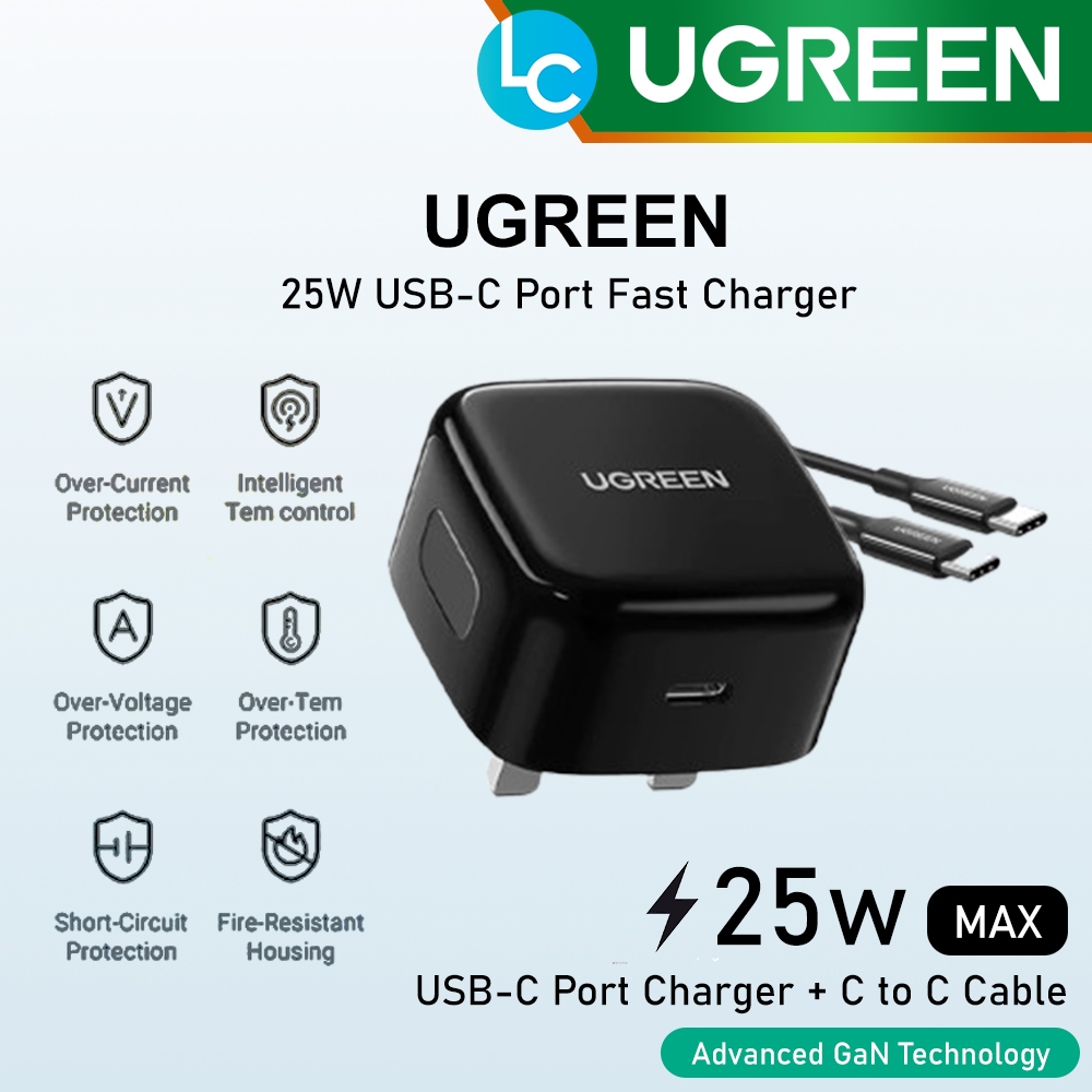 UGREEN 25W USB-C PD Quick Charge 4.0 3.0 QC Fast Charger with USB-C to ...