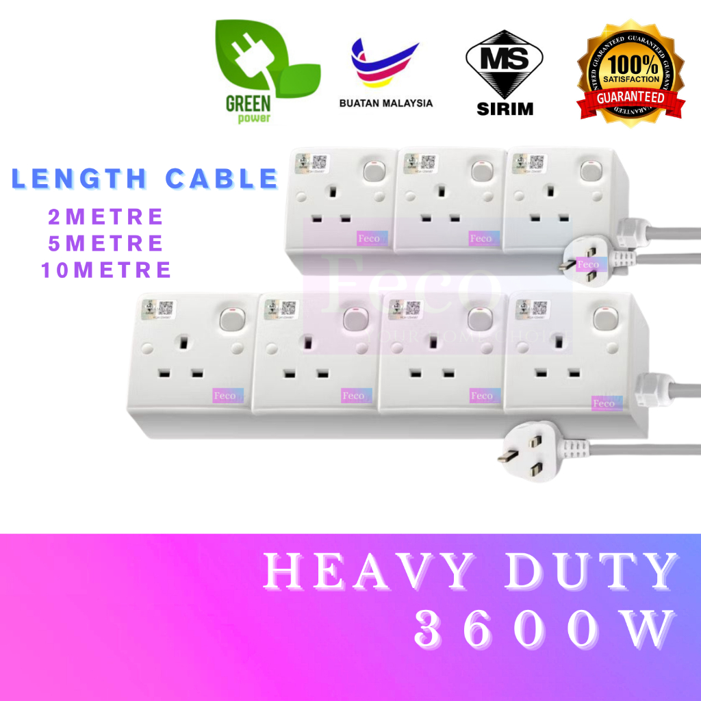 SIRIM Socket Extension Heavy Duty - Extension Wire Trailing Socket Plug ...