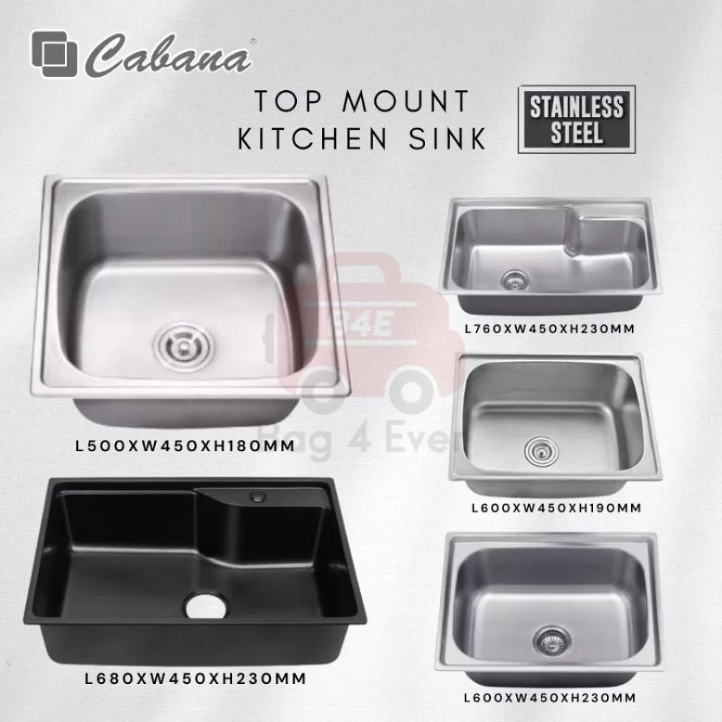 CABANA Top Mount Single Bowl 0.8MM Thick Stainless Steel Kitchen Sink ...
