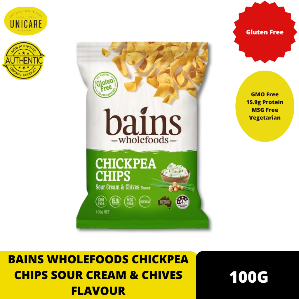 BAINS WHOLEFOODS CHICKPEA CHIPS SOUR CREAM & CHIVES FLAVOUR 100G | Cip ...