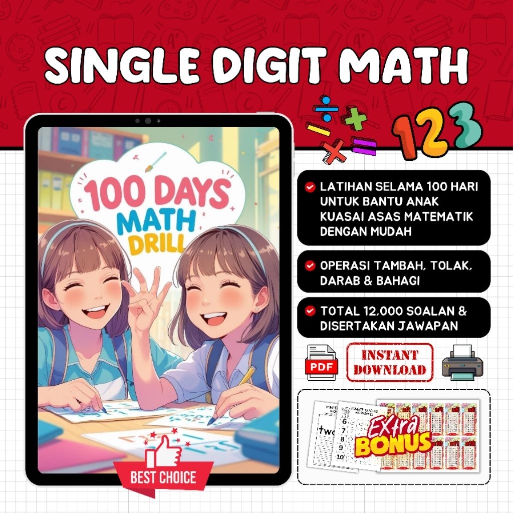 (PDF) 100 Days Math Drill Addition Subtraction Multiplication Division ...