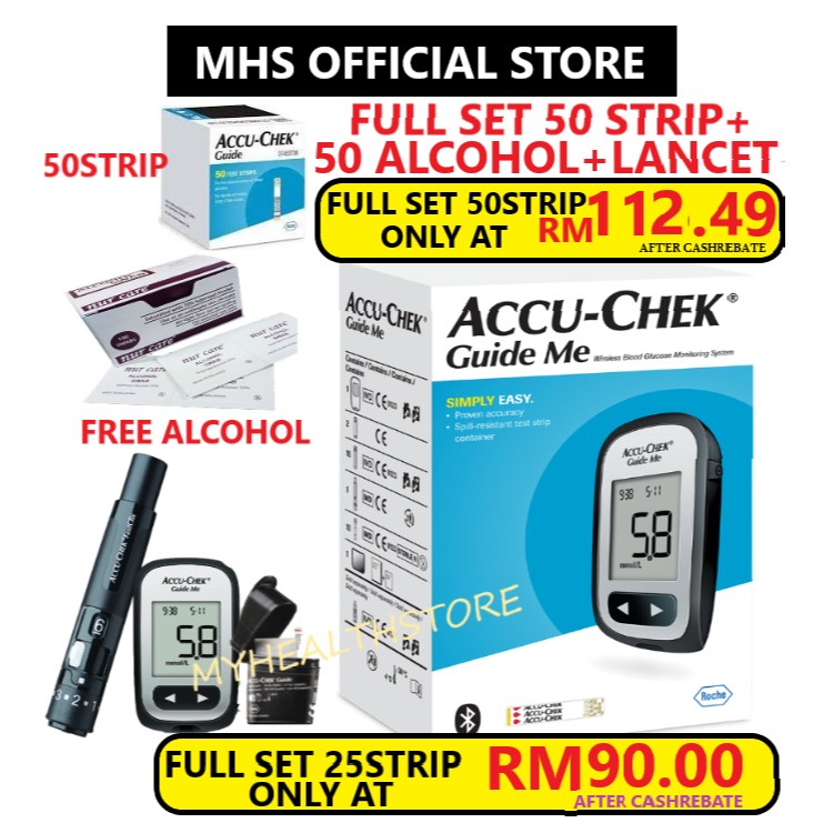 [FULL SET] Accu chek Guide Meter/Guide Me Meter Set {50Strip+50Alcohol ...