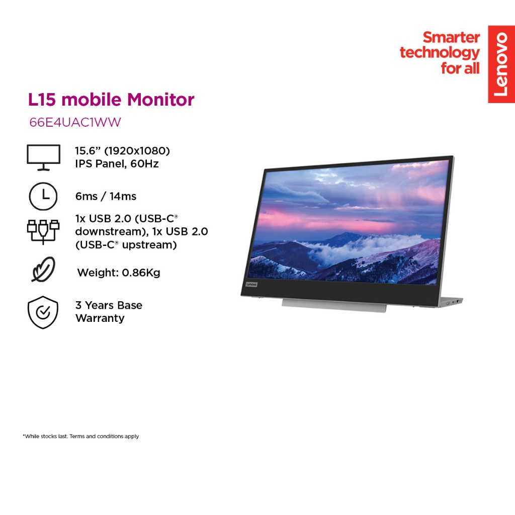 LENOVO L15 MOBILE MONITOR 66E4UAC1WW 15.6"/1920X1080/6MS/65HZ/USB-C/IPS ...