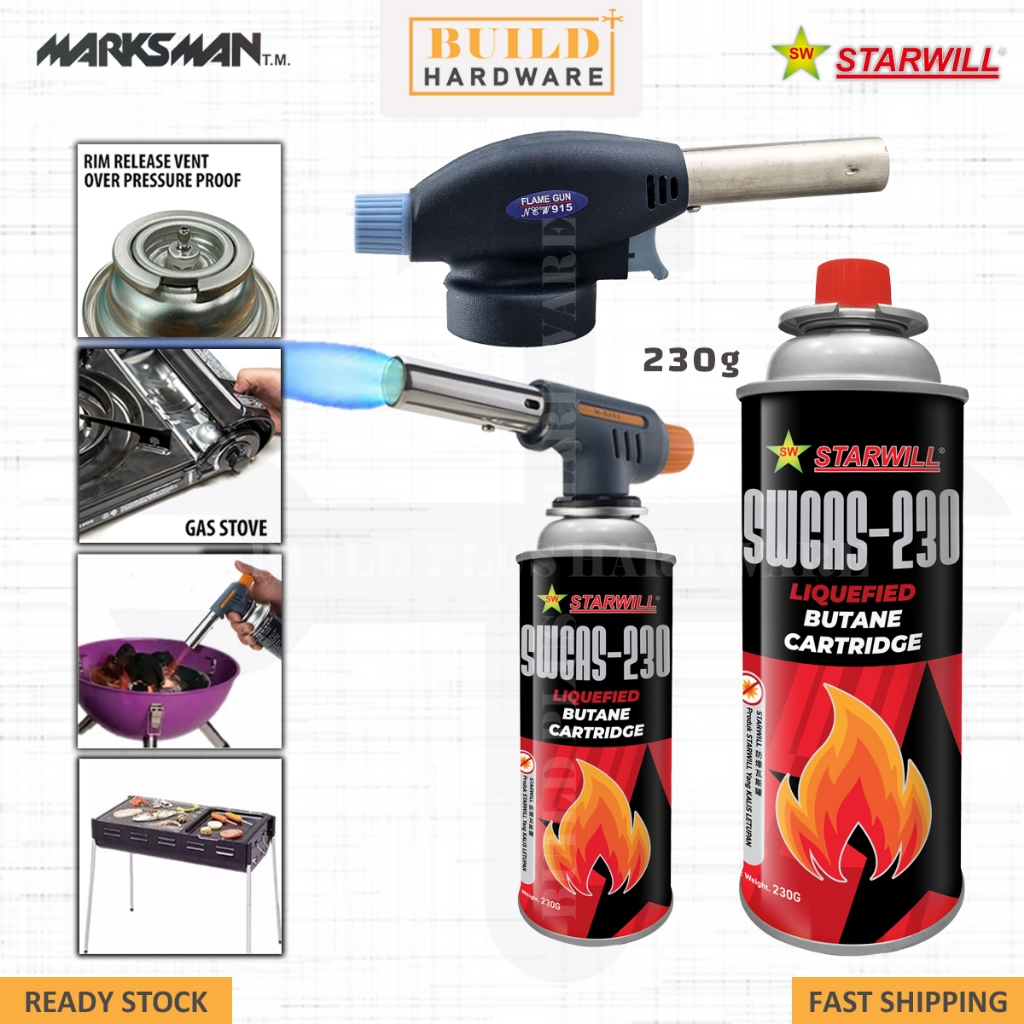 STARWILL/MARKSMAN Butane Gas Cartridge 230g M-5252 No.915 Multi Purpose Torch (Piezo Ignition ...