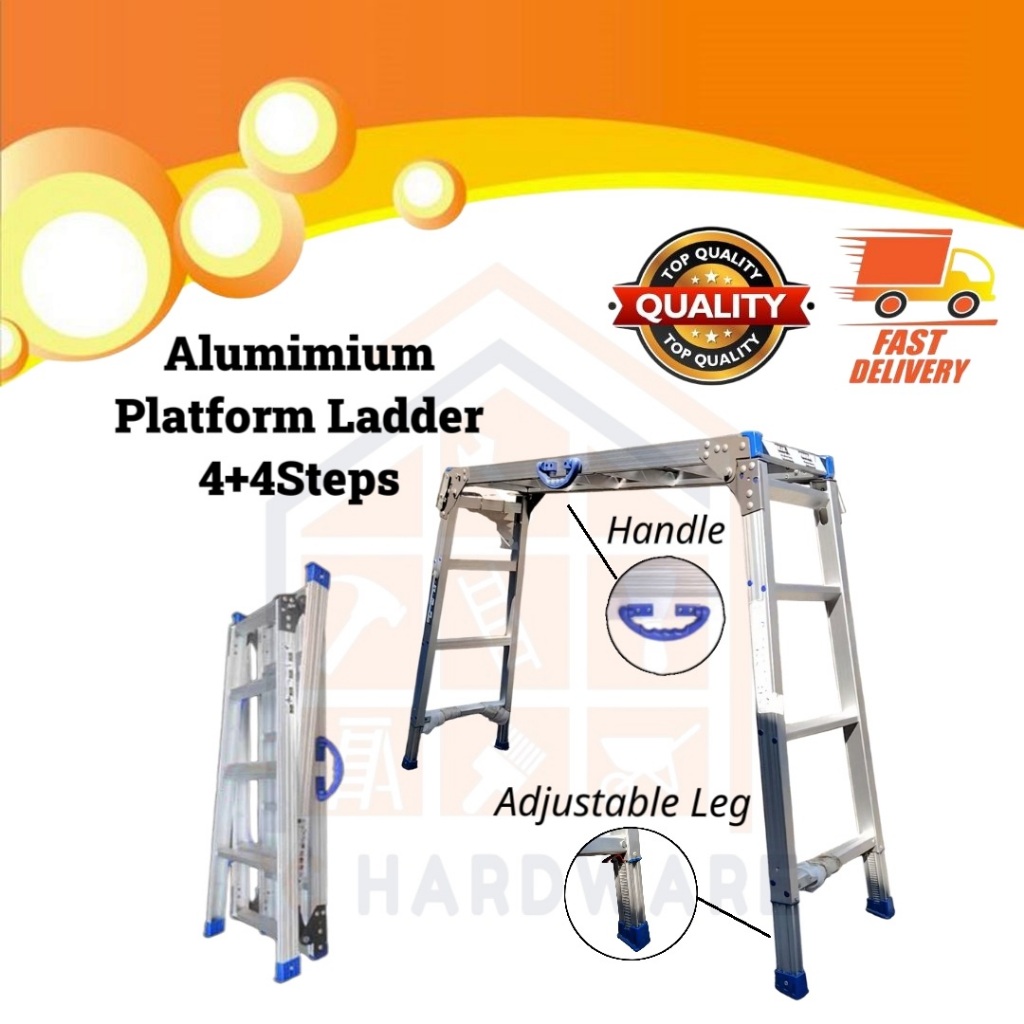 Aluminium Platform Ladder with Adjustable Legs 4+4Steps Tangga Platform ...
