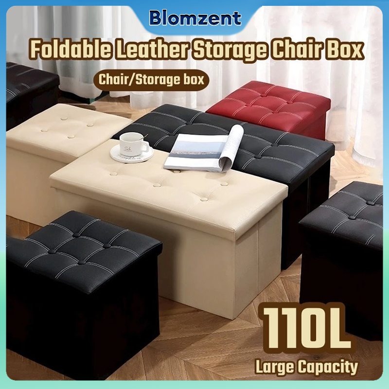 110L 2 In 1 Large Capacity Foldable Sofa Storage PU Leather Stool Chair ...