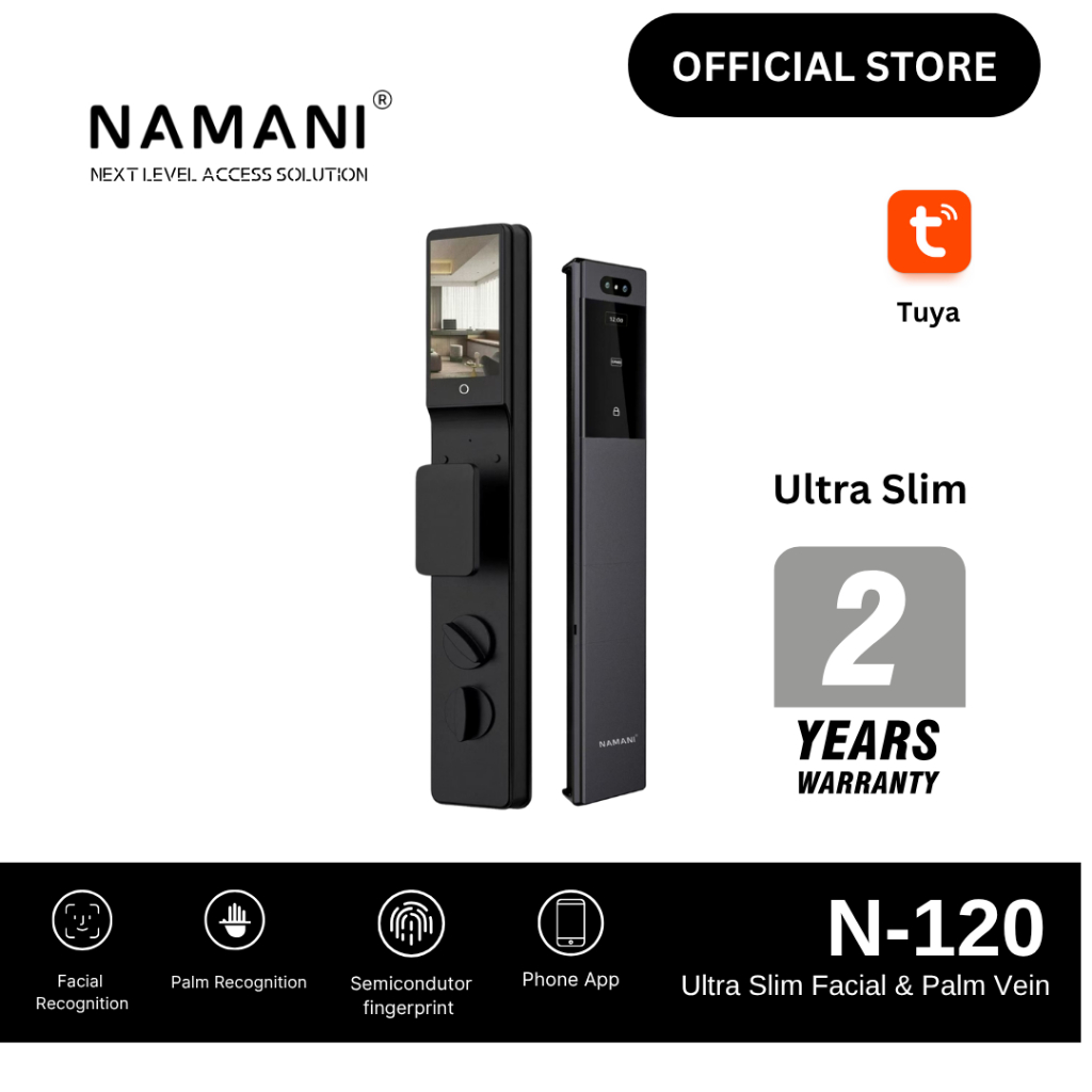 NAMANI N-120 Ultra Thin Facial & Palm Vein Recognition Smart Lock (Wooden Door / Security Door ...
