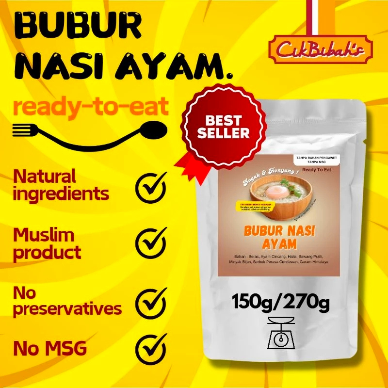 🍚Bubur Nasi Ayam READY TO EAT No MSG Healthy Travel PaCK | Shopee Malaysia