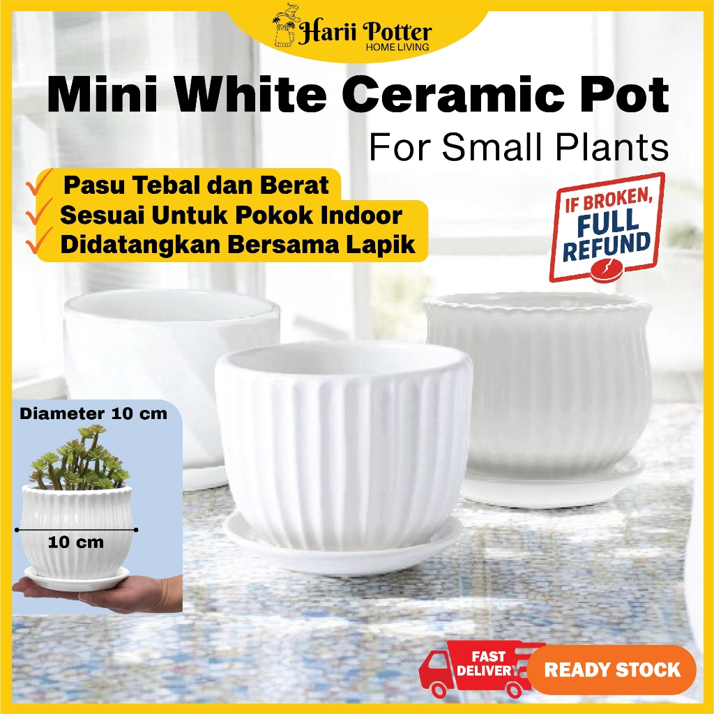 Mini Ceramic Pot For Plant Flower Pot White Pot Pasu Bunga Hiasan Pasu ...