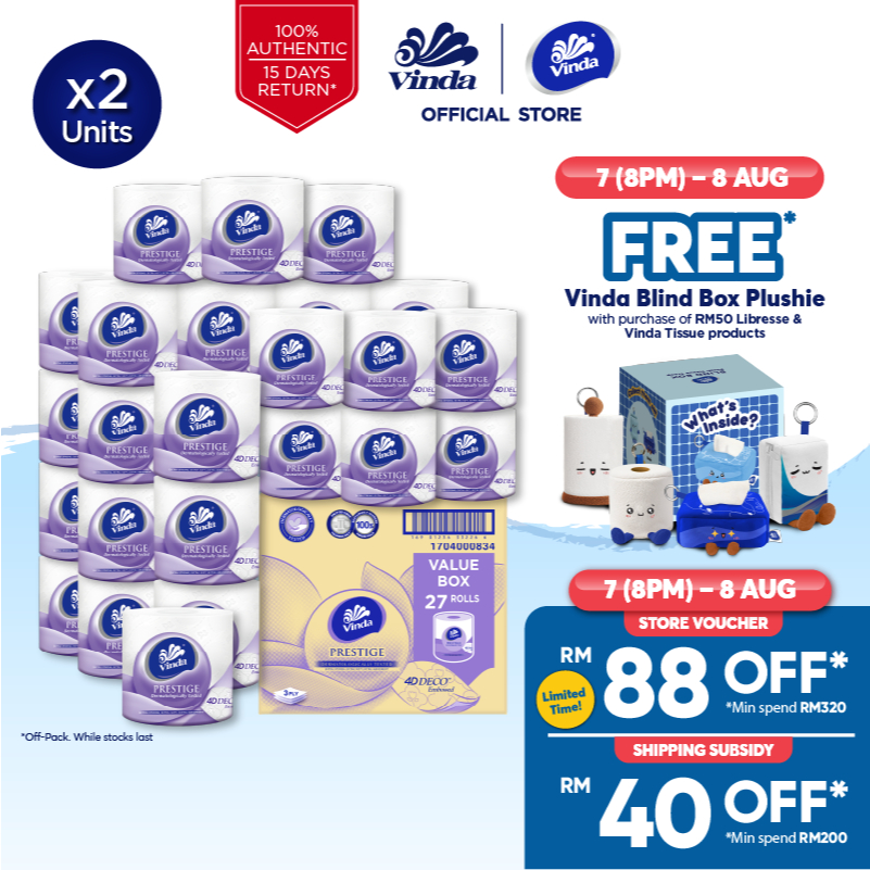 [Carton Deal] Vinda Prestige 4D Deco Embossed Toilet Tissue (27 Rolls) x2 | Shopee Malaysia