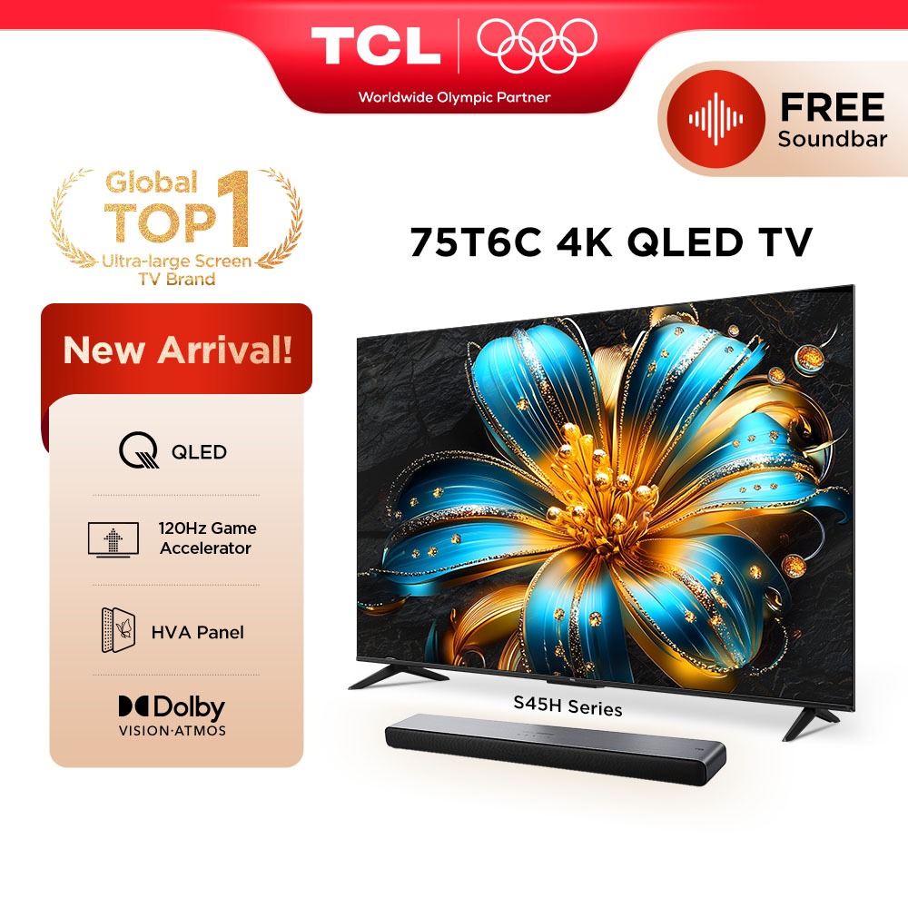 【FREE SOUNDBAR】TCL 75 Inch QLED 4K Google TV with 120Hz Game Accelerator, Dolby Vision Atmos ...