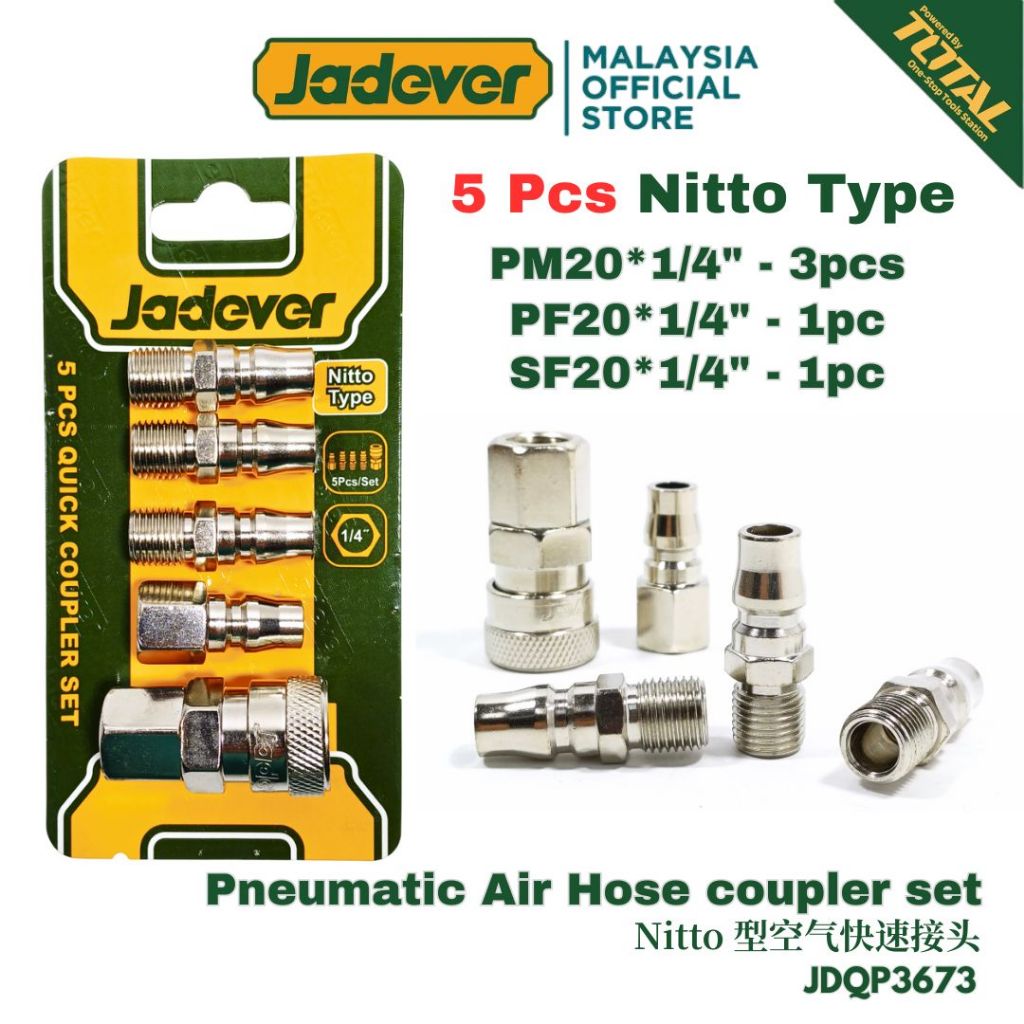 Jadever Tools Pneumatic Air Hose coupler 5pcs set 1/4" * PM20 / PF20 ...