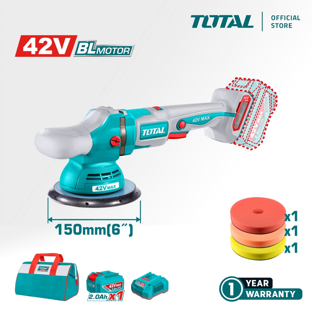 TOTAL Cordless polisher (6"/150mm/42V) + Polishing pad + 3 Pcs sponge ...