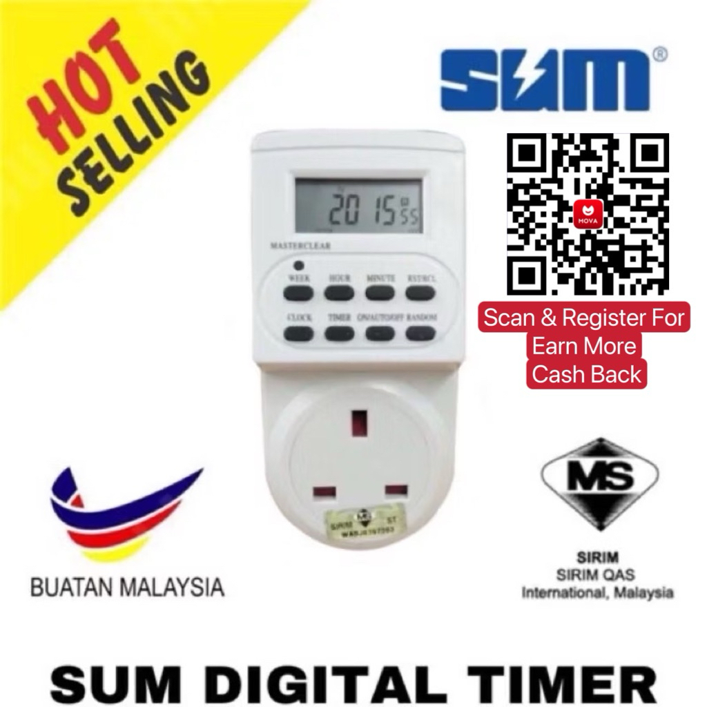 🔥SUM 24 Hours DIGITAL 3PIN PLUG IN TIMER WITH SIRIM Good Quality ...