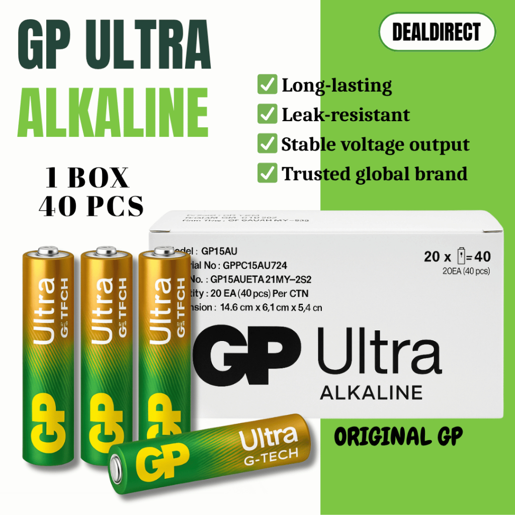 Bateri GP Ultra Alkaline AA & AAA | GP Alkaline Battery [1Box-40Pcs ...