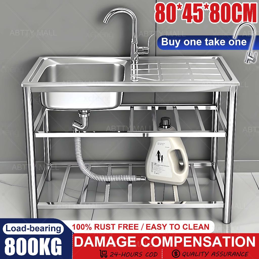 【KEDAI INDUSTRI KITCHEN】 304 Stainless Steel Kitchen Sink 80*45*80 ...
