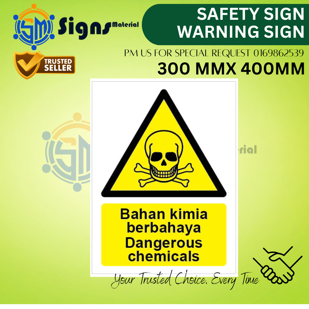 Papan Tanda Keselamatan AWAS BAHAN KIMIA / Safety Sign CAUTION 300mm x ...