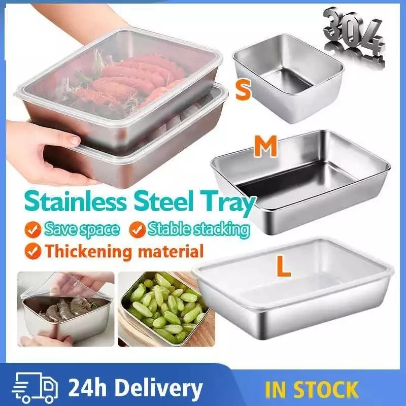 Freezer 304 Stainless Steel Box With Lid fridge Organizer Grill Tray ...