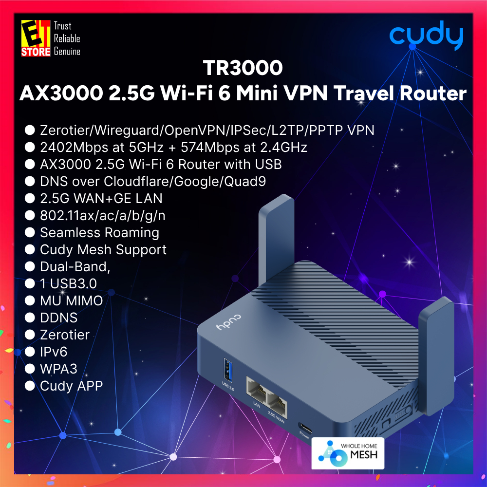 Cudy TR3000 - AX3000 2.5G Wi-Fi 6 Mini VPN Router | Shopee Malaysia