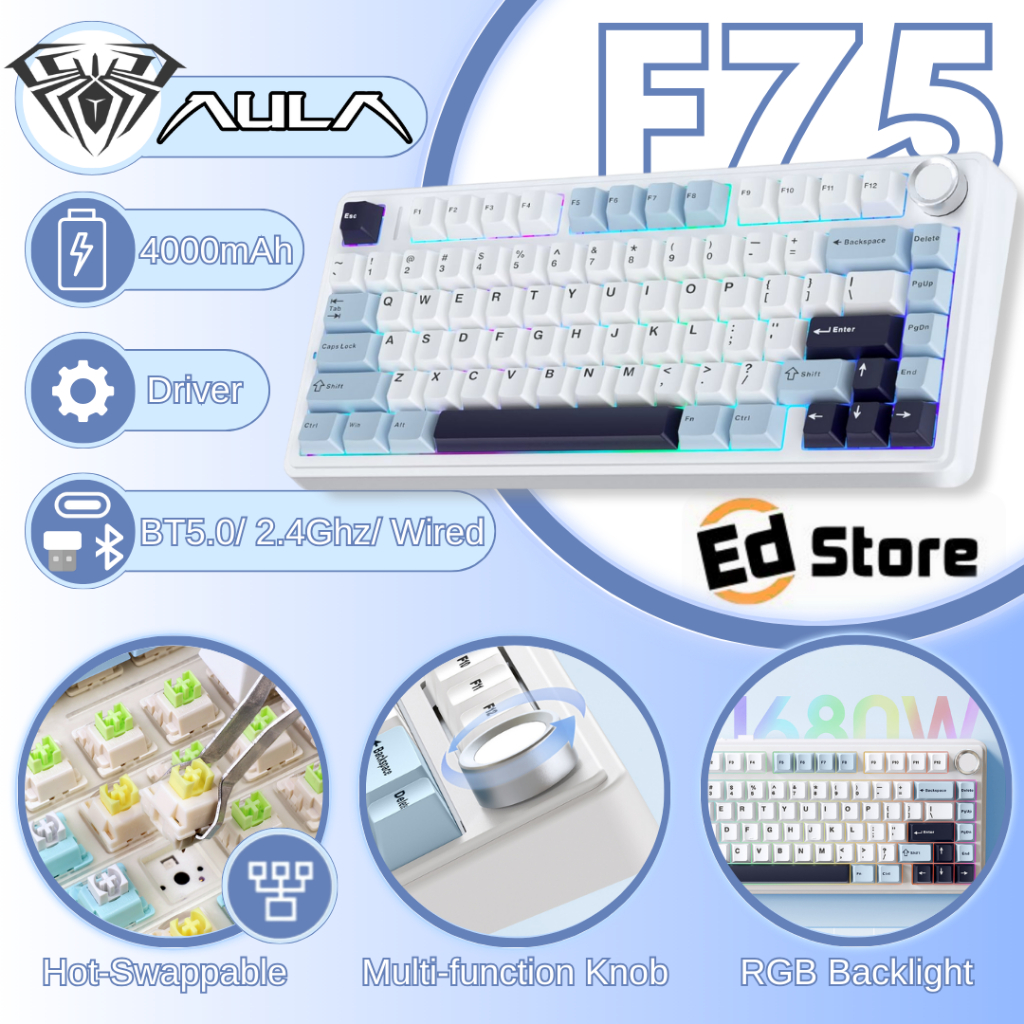 AULA F65 F75 F87 Mechanical Keyboard RGB 3 Mode Wired /Bluetooth /2.4G ...