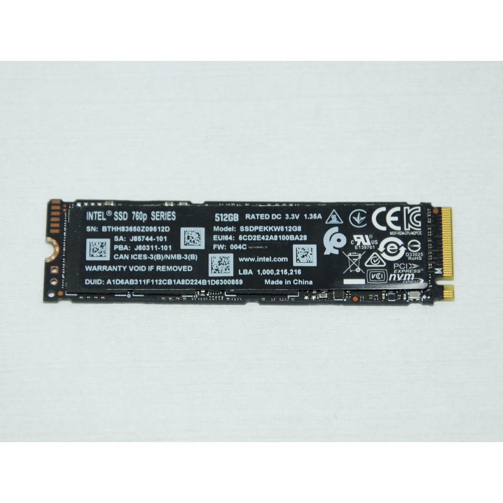 Intel SSD 760p 512GB SSDPEKKW512G8 TLC PCI Express 3.1x4 M.2 2280 NVMe ...
